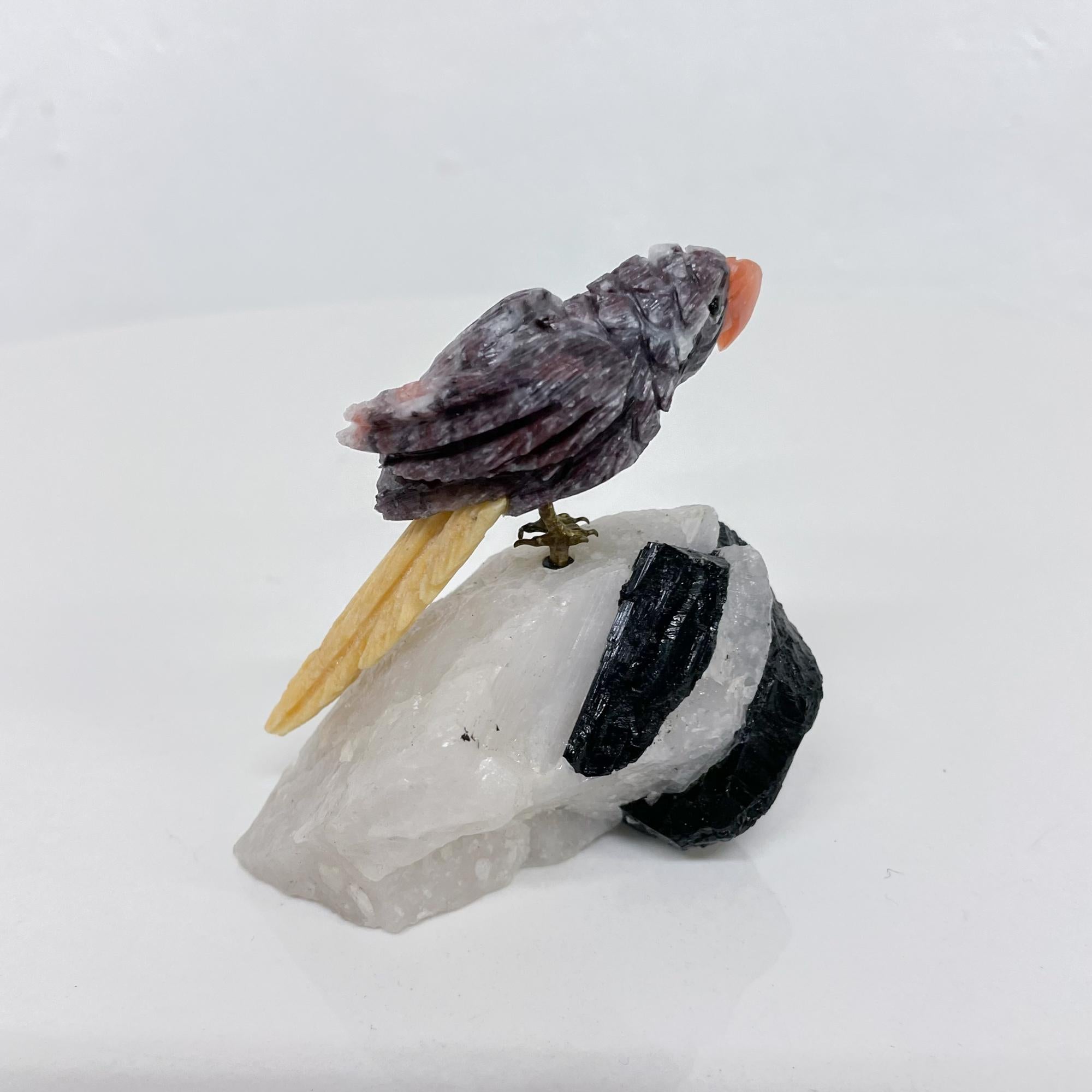 Stone Mounted BIRD Sculpture Modern Art in Colored Quartz Rock 1980s ...