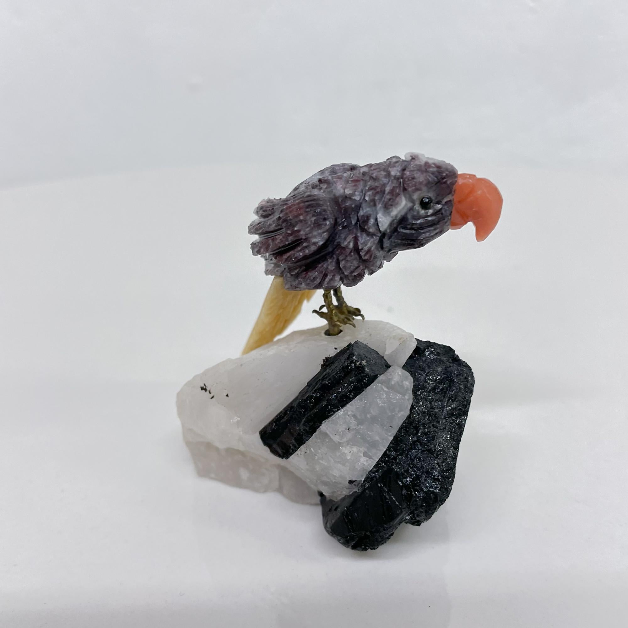 Stone Mounted BIRD Sculpture Modern Art in Colored Quartz Rock 1980s ...