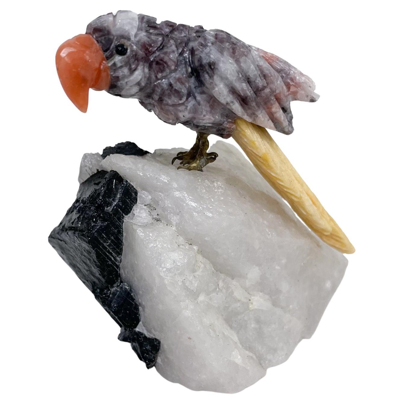 Stone Mounted BIRD Sculpture Modern Art in Colored Quartz Rock 1980s ...