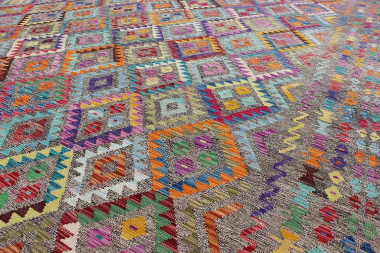 Colorful 21st Century Afghan Kilim Flat Weave Rug in Diamond Design For ...