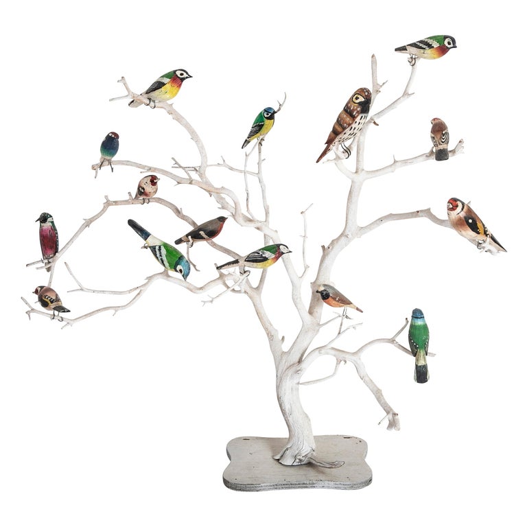Colorful and Charming Folk Art Bird Tree at 1stDibs