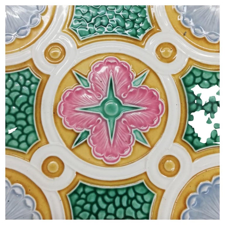 Colorful Antique Ceramic Tiles by Faiencerie De Bouffioulx, Belgium ...