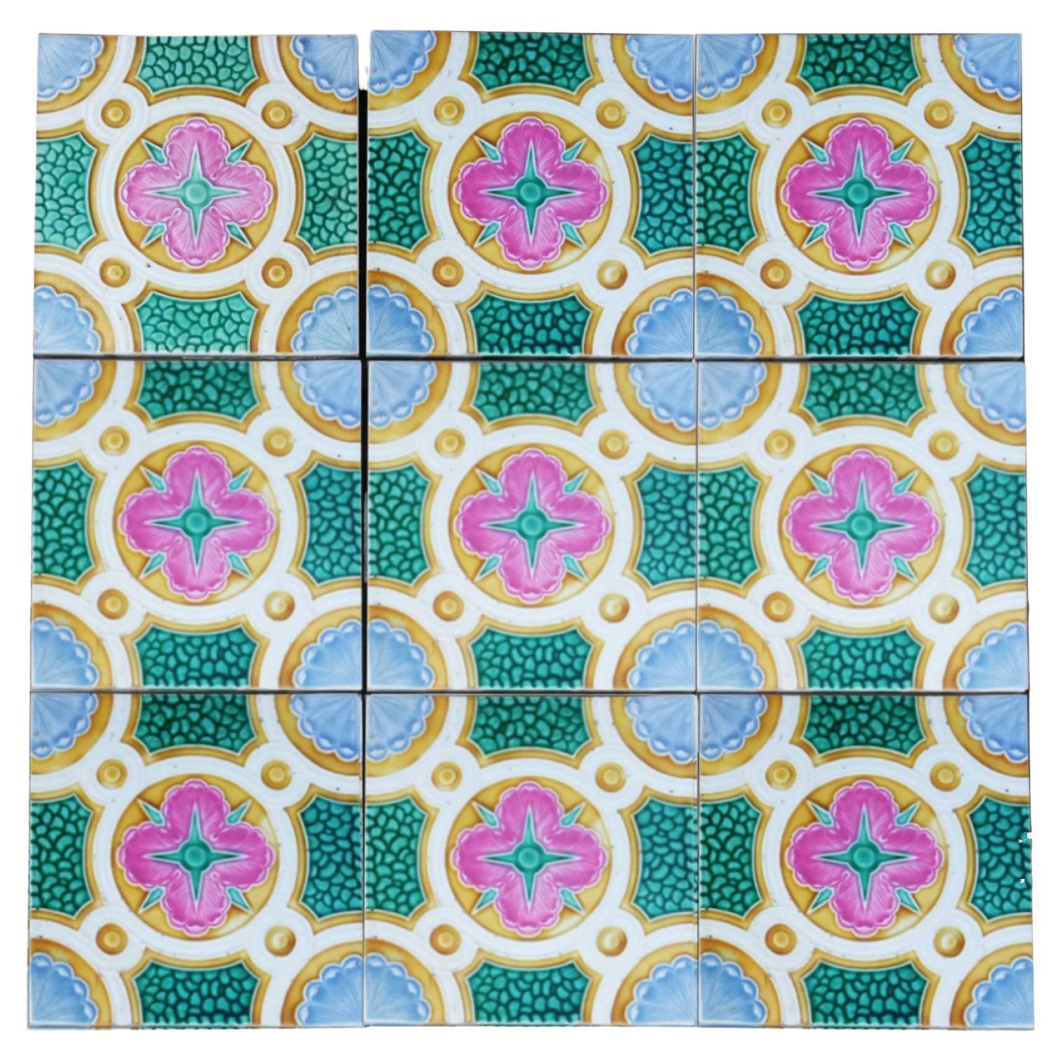 Four Art Deco Ceramic Wall Tiles Hand Painted Polychrome, German 1920s ...