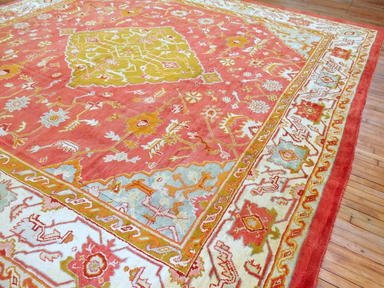 Colorful Antique Oversize Square Oushak Rug at 1stDibs