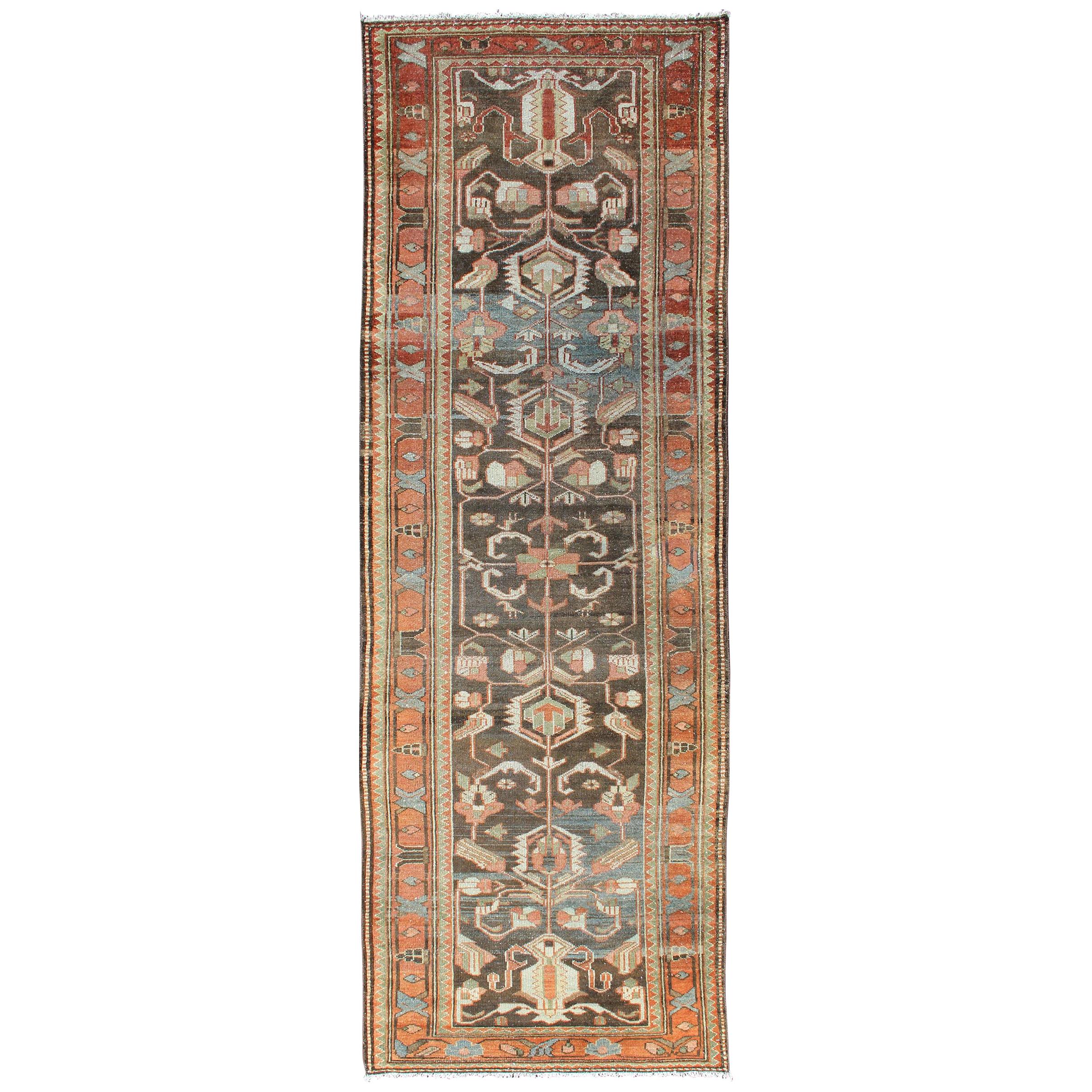 Antique Persian Hamedan Rug with Geometric Medallion in Blue, Pink ...