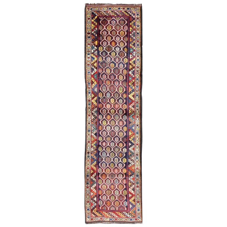 Colorful Antique Persian Lori Runner with Repeating Geometric Palmette ...