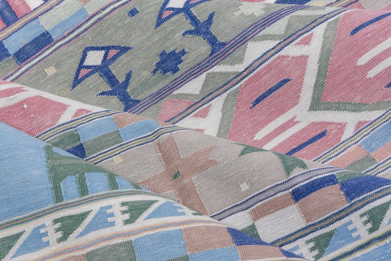 Colorful Antique Pictorial Art Deco Cotton Dhurrie Rug, Circa 1910s For ...