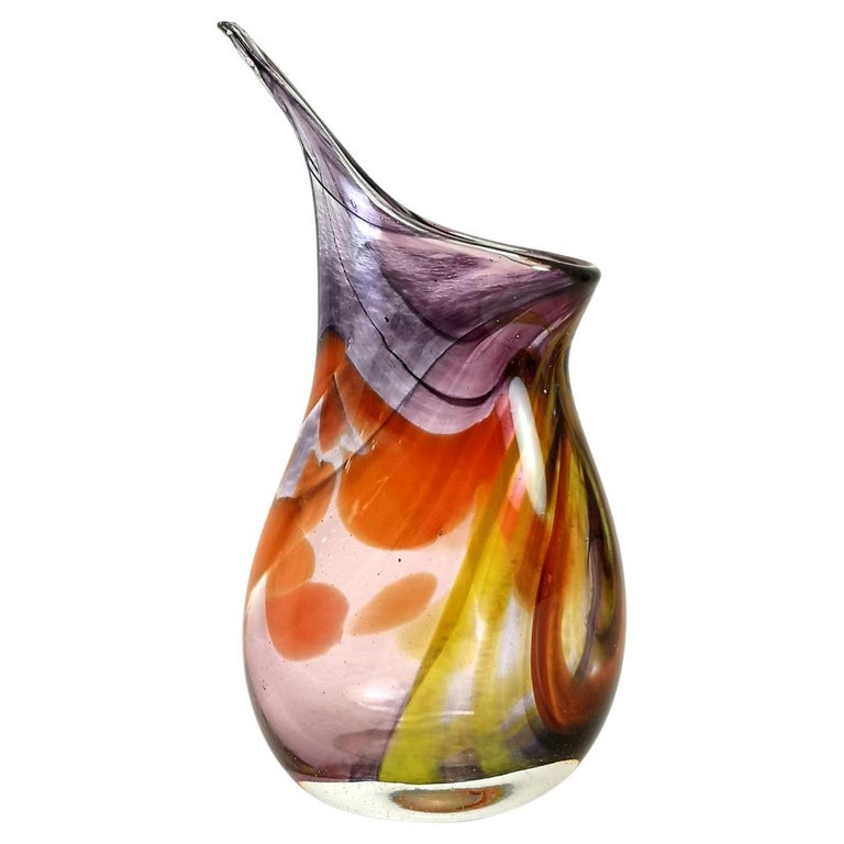 Colorful Bohemian Vintage Glass Vase, 1960s For Sale at 1stDibs
