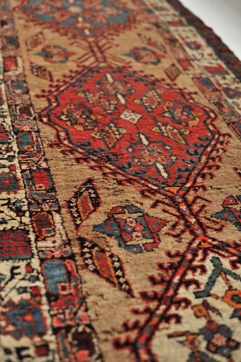 Colorful Camel Hair Tribal Runner with Iconic Fence Design, c.1940's ...