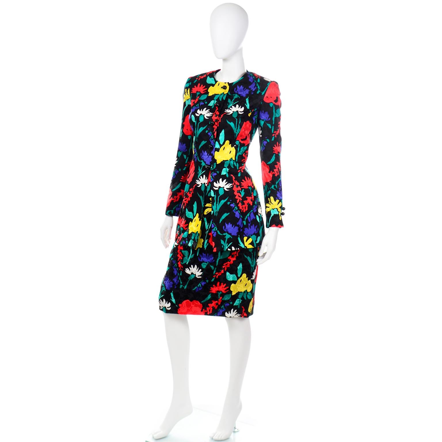 Colorful David Hayes Silk Floral Print Vintage Jacket and Skirt Suit ...