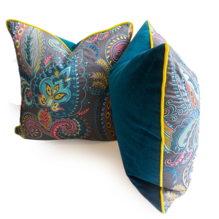 Colorful Embroidered Throw Pillows in Paisley Pattern For Sale at ...