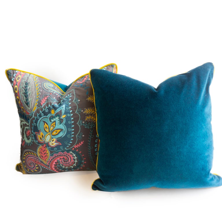 Colorful Embroidered Throw Pillows in Paisley Pattern For Sale at ...