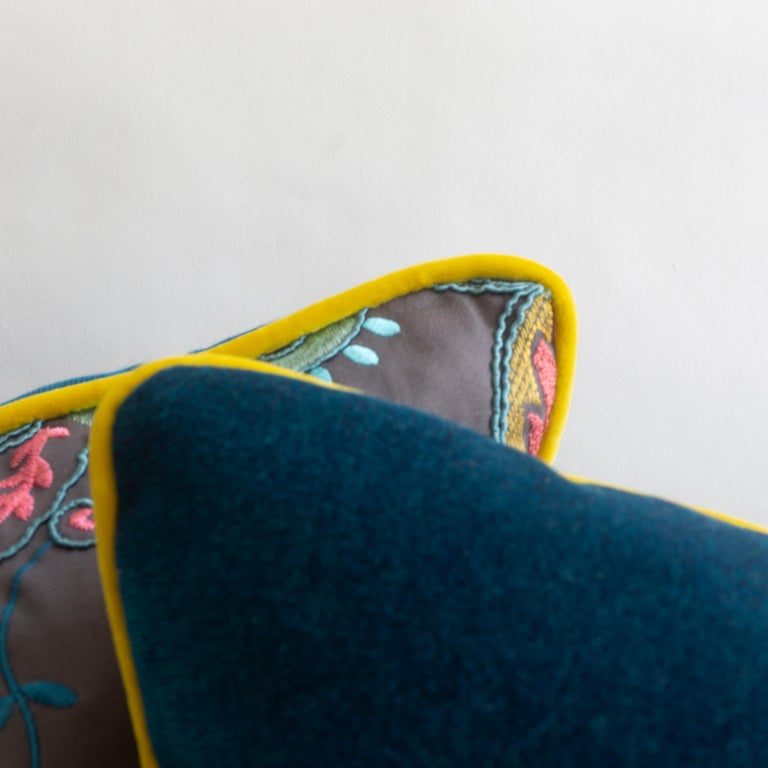 Colorful Embroidered Throw Pillows in Paisley Pattern For Sale at ...