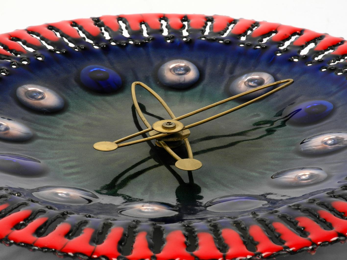 Colorful Enamelled Metal Wall Clock Original Midcentury For Sale at 1stDibs