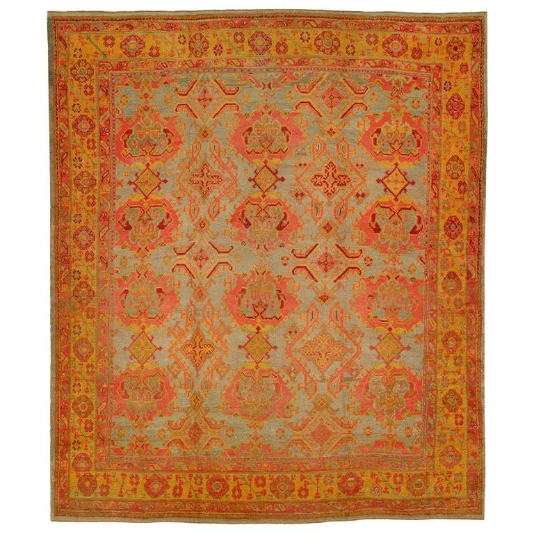 Colorful Antique Oushak Teal Orange Rug, Early 20th Century For Sale at ...