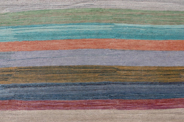 Colorful Flat-Weave Modern Kilim Rug with Classic Stripes for Modern ...