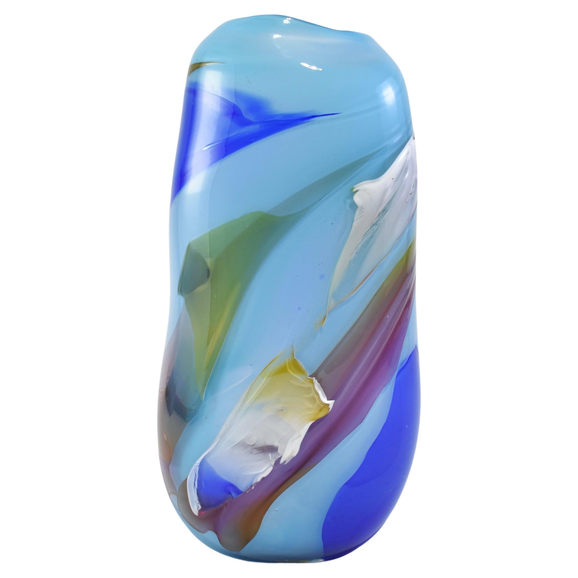 Vivid Colorful Handblown Art Glass Vase Signed at 1stDibs