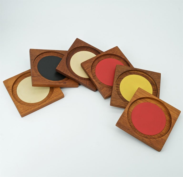 Colorful Graphic Design Teak Cocktail Coasters Midcentury Palm Springs ...
