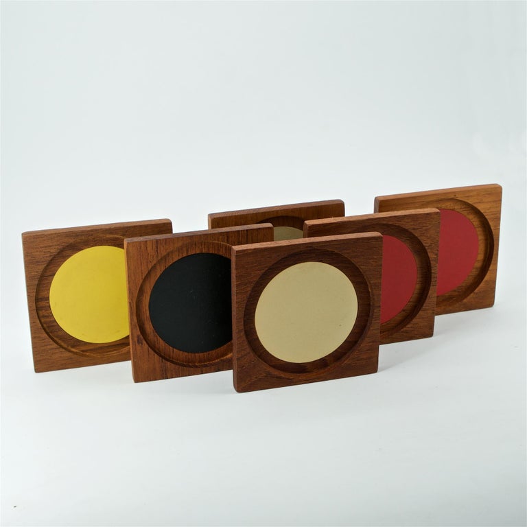 Colorful Graphic Design Teak Cocktail Coasters Midcentury Palm Springs ...