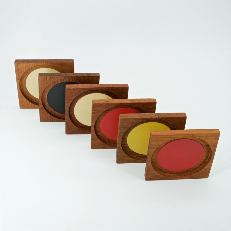 Colorful Graphic Design Teak Cocktail Coasters Midcentury Palm Springs ...