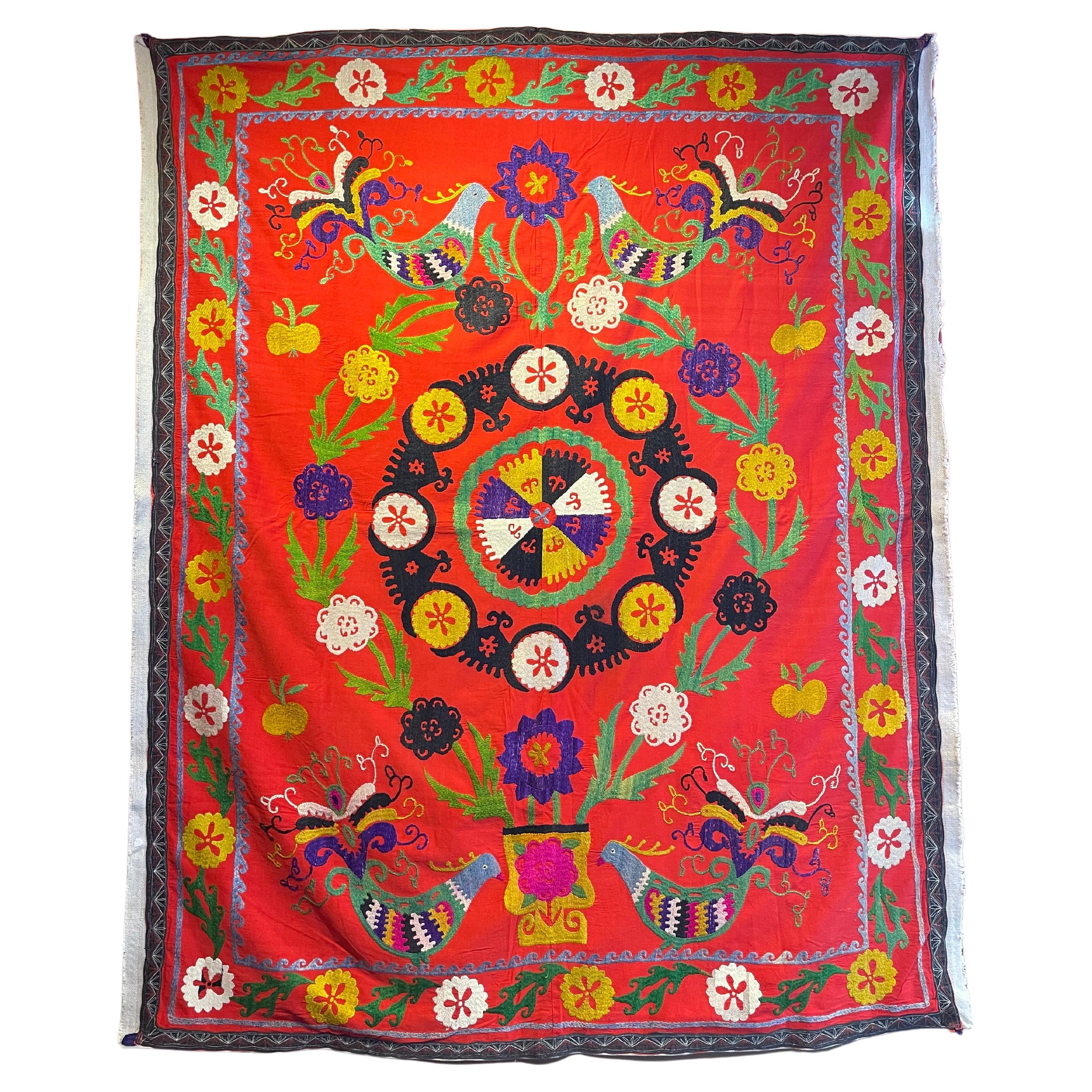 Colorful Hand Embroidered Suzani For Sale at 1stDibs