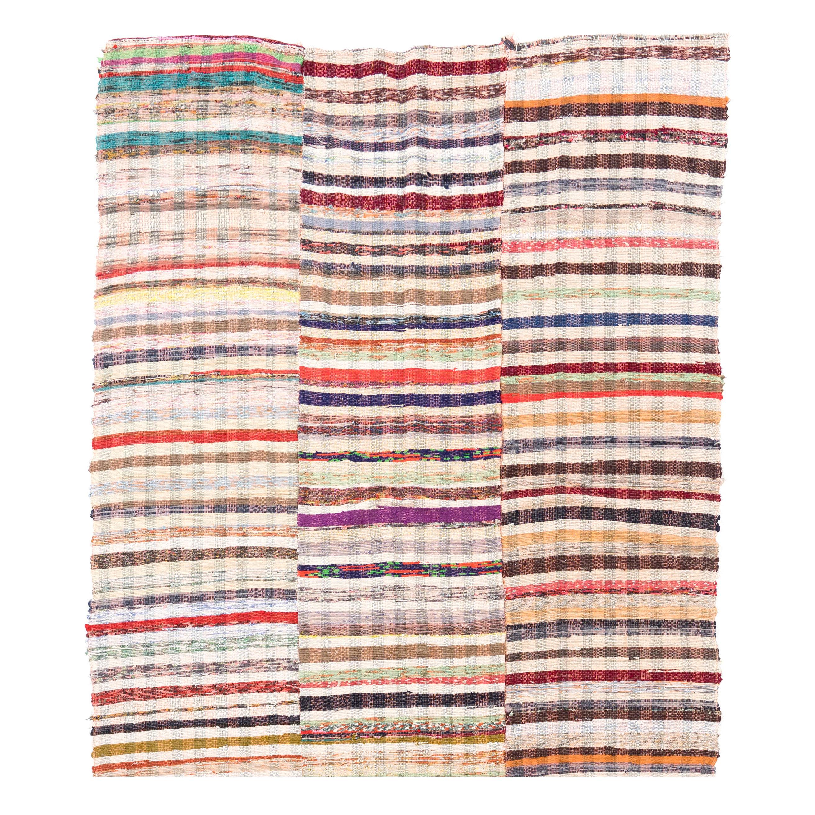 Colorful Striped Kilim Runner, Cotton Flat-Weave Rug at 1stDibs
