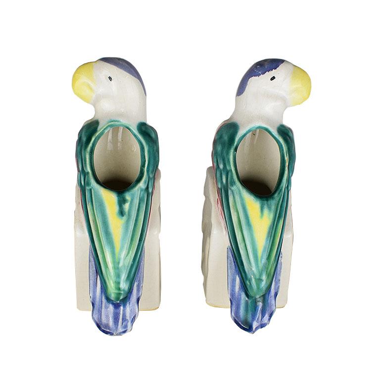 Colorful Hollywood Regency Ceramic Parrot Vase Bookends, a Pair at 1stDibs