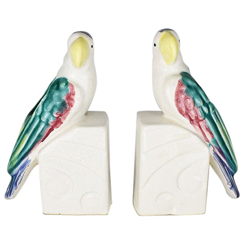 Colorful Hollywood Regency Ceramic Parrot Vase Bookends, a Pair at 1stDibs