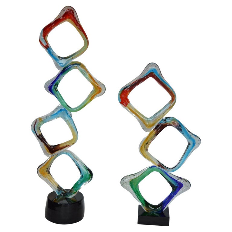 Colorful Italian Murano Tall Glass Sculptures For Sale at 1stDibs