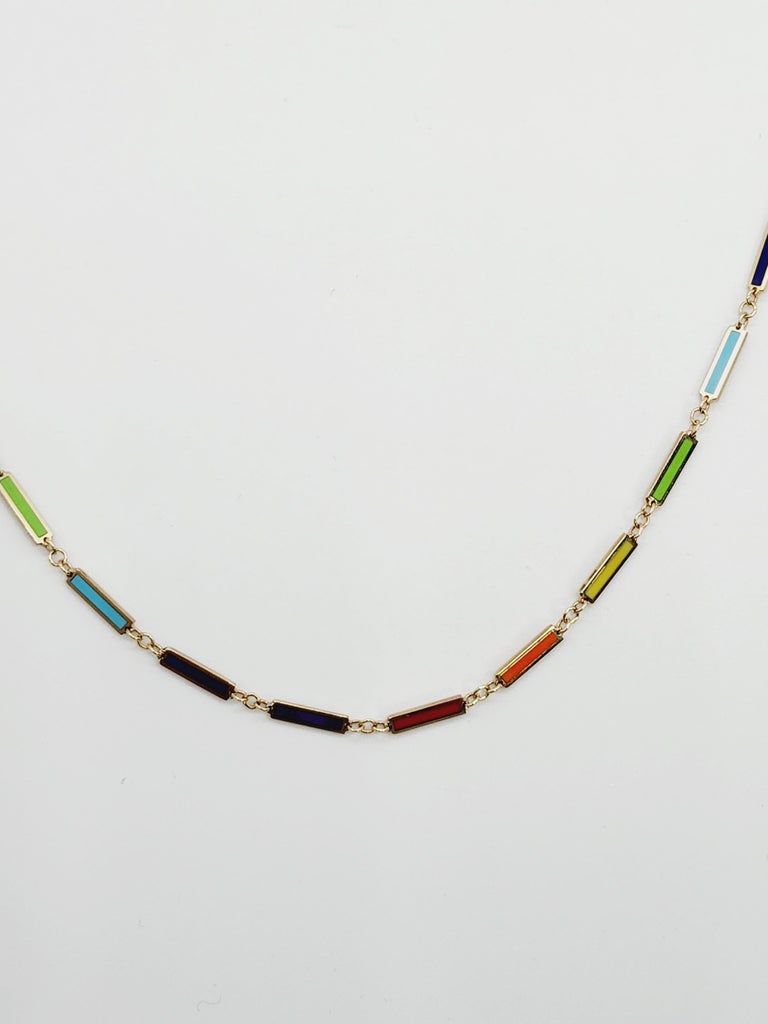 Colorful Mixed Gem Yellow Gold Link Chain Necklace For Sale at 1stDibs
