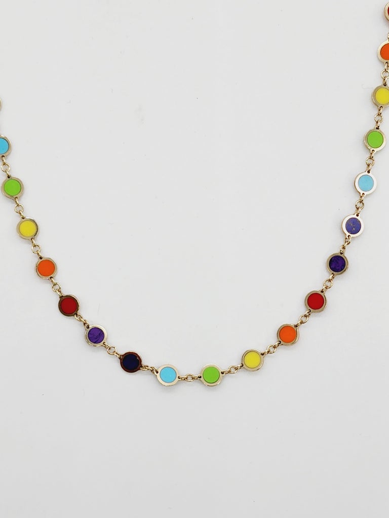 Colorful Mixed Gem Yellow Gold Link Chain Necklace at 1stDibs