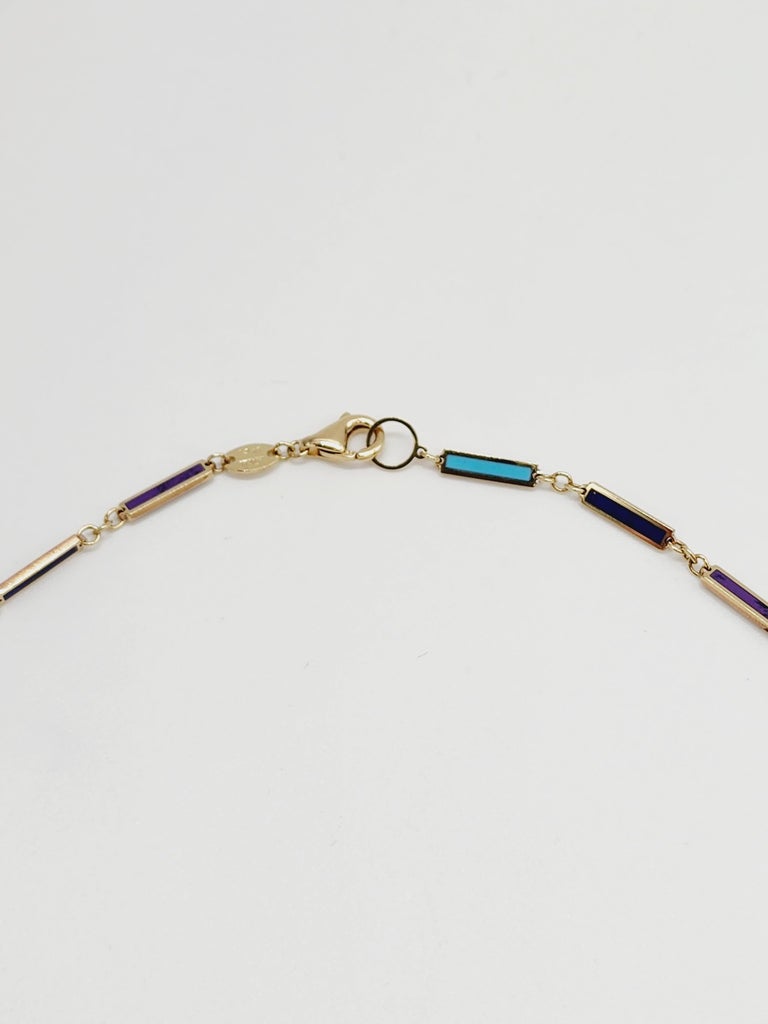 Colorful Mixed Gem Yellow Gold Link Chain Necklace For Sale at 1stDibs