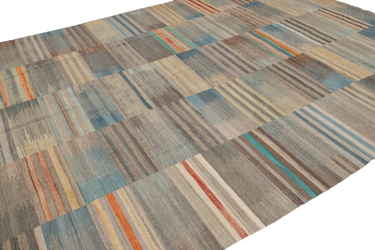 Colorful Modern Flat-Weave Kilim Room Size Wool Rug For Sale at 1stDibs