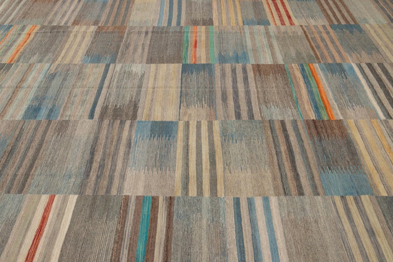 Colorful Modern Flat-Weave Kilim Room Size Wool Rug For Sale at 1stDibs