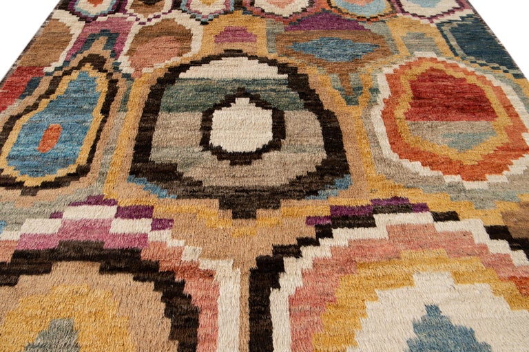 Colorful Modern Moroccan, Style Handmade Wool Rug For Sale at 1stDibs