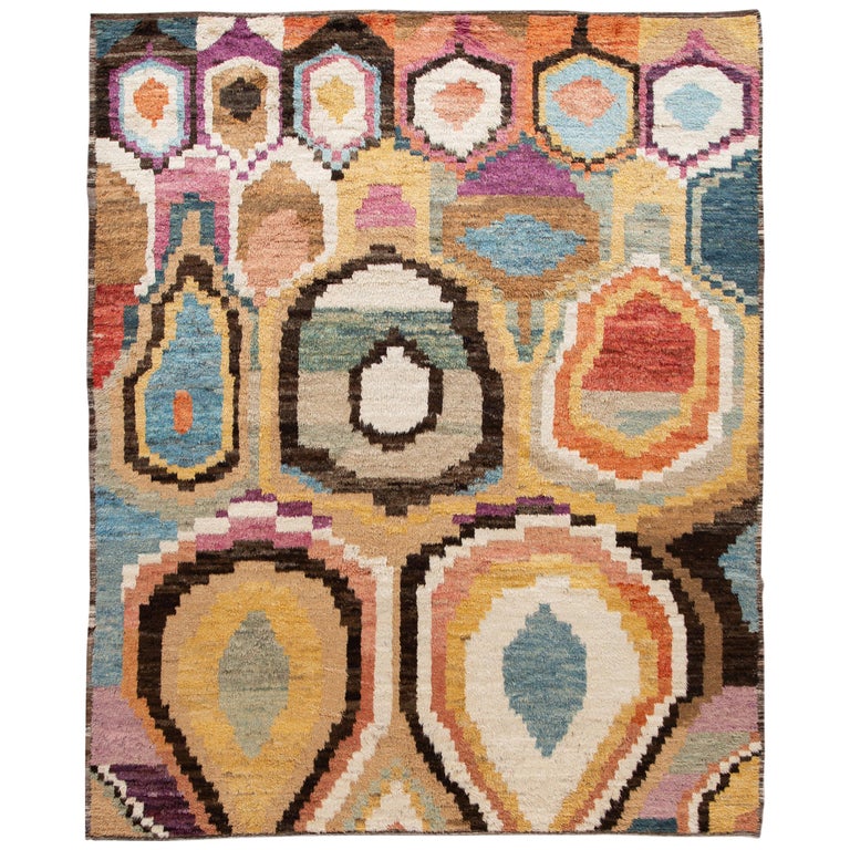 Colorful Modern Moroccan, Style Handmade Wool Rug For Sale at 1stDibs