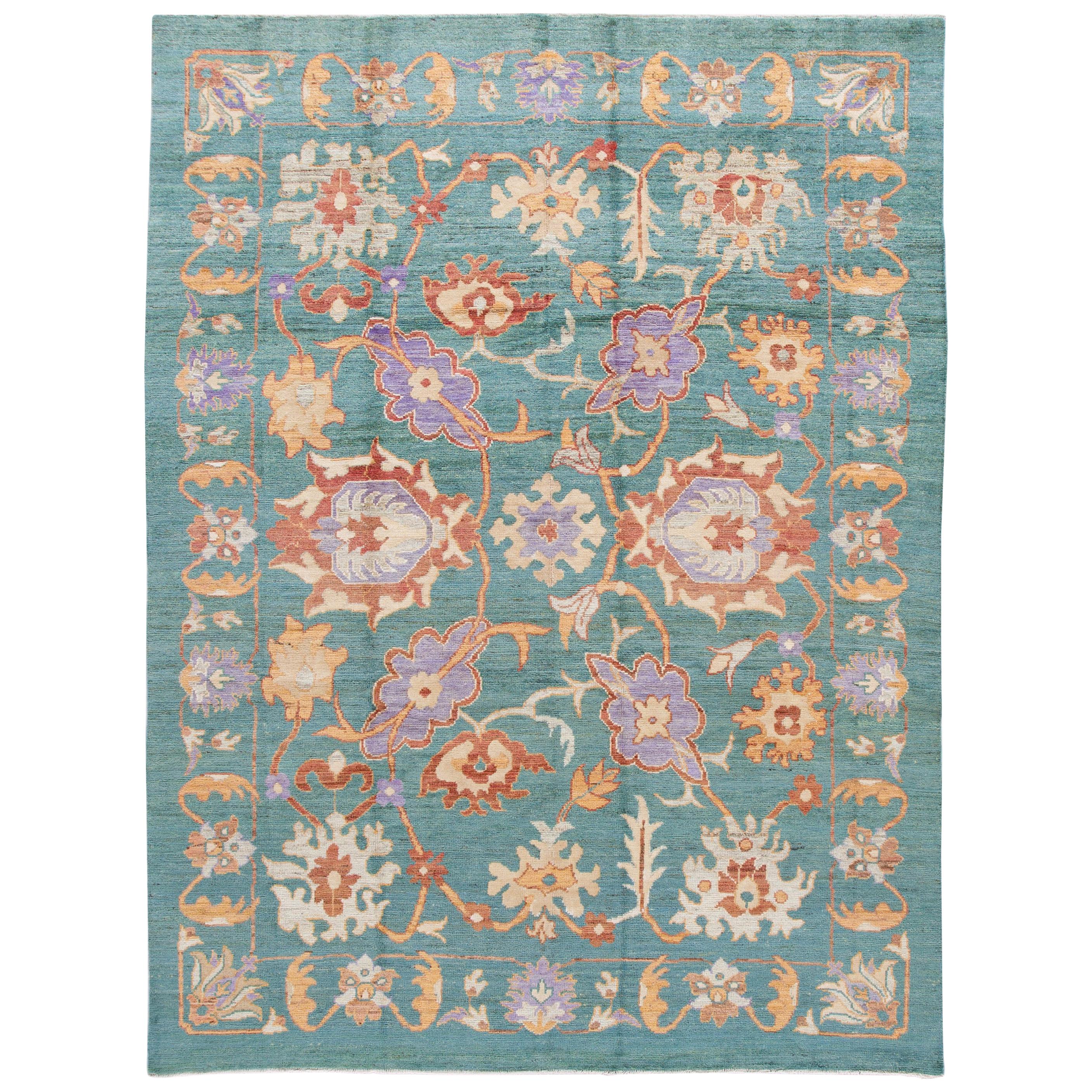 Modern Colorful Oushak Handmade Wool Rug For Sale at 1stDibs