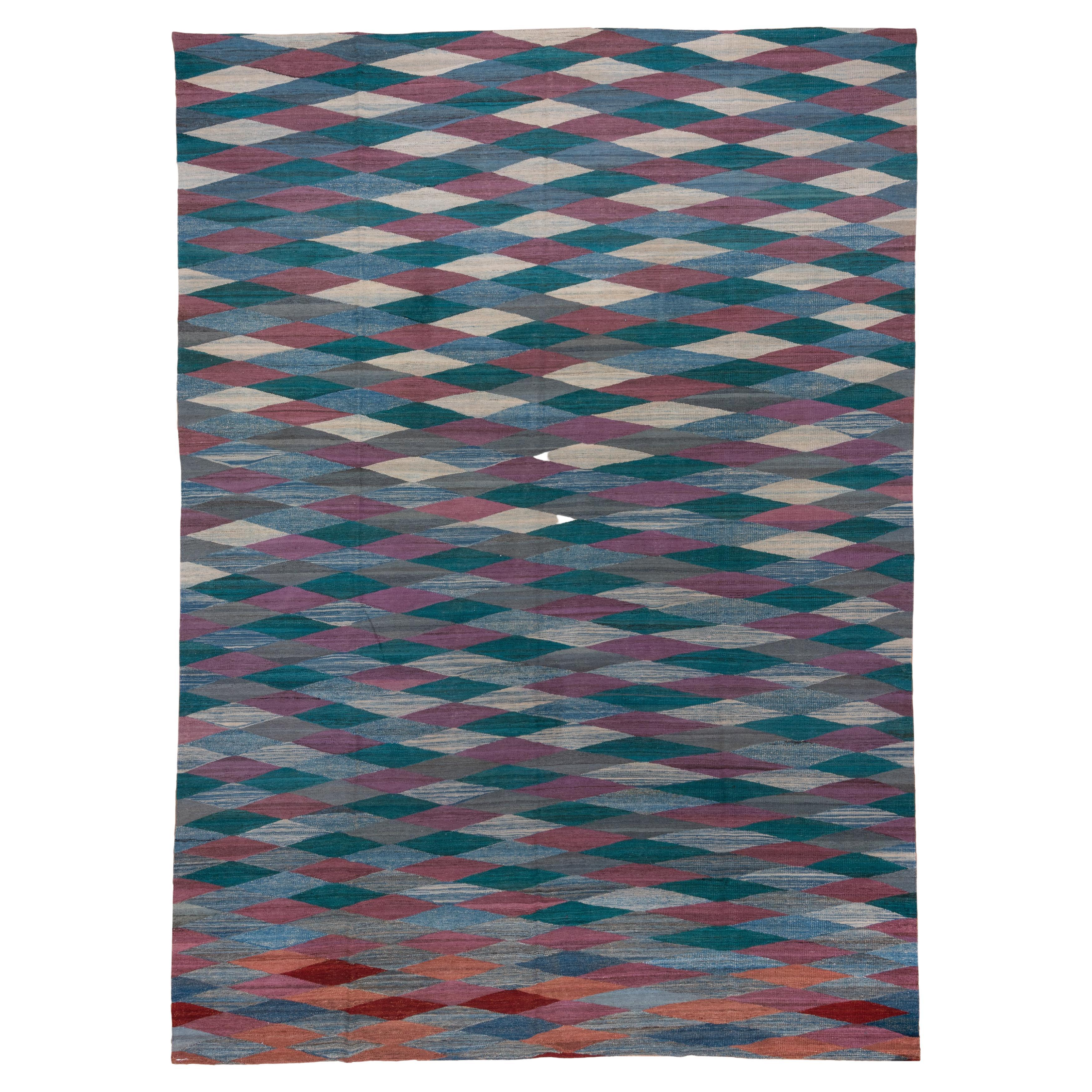 Revival Modern Handmade Colorful Wool Rug For Sale at 1stDibs