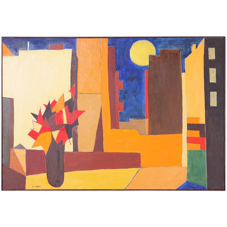 Colorful Modernist Painting on Canvas For Sale at 1stDibs