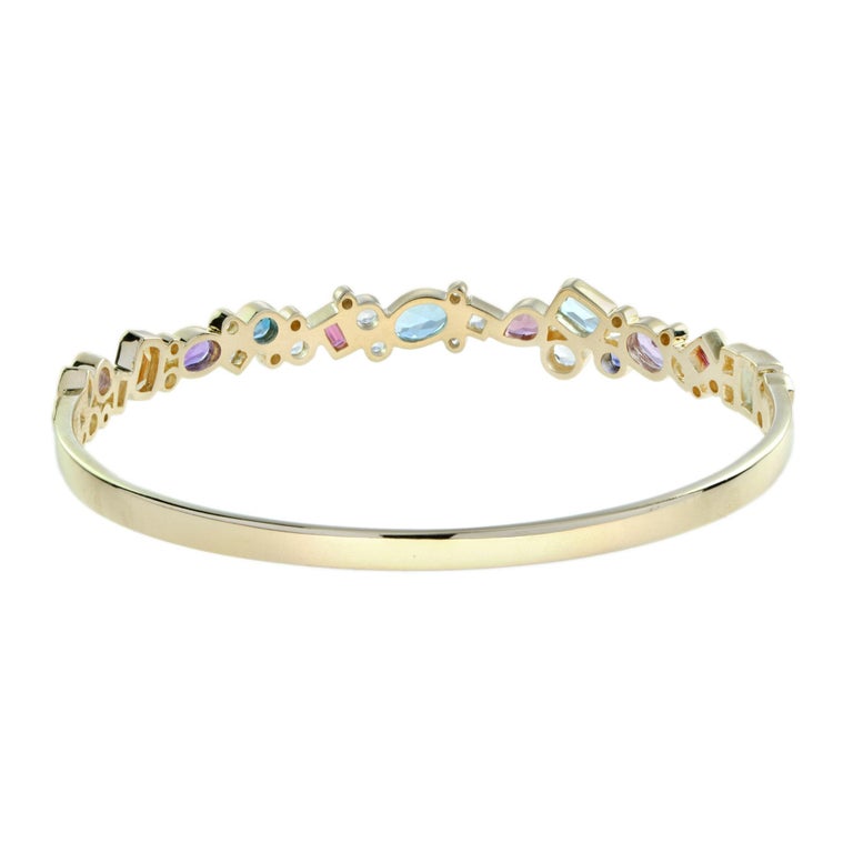 Colorful Multi Gemstones Cuff in 14K Yellow Gold For Sale at 1stDibs