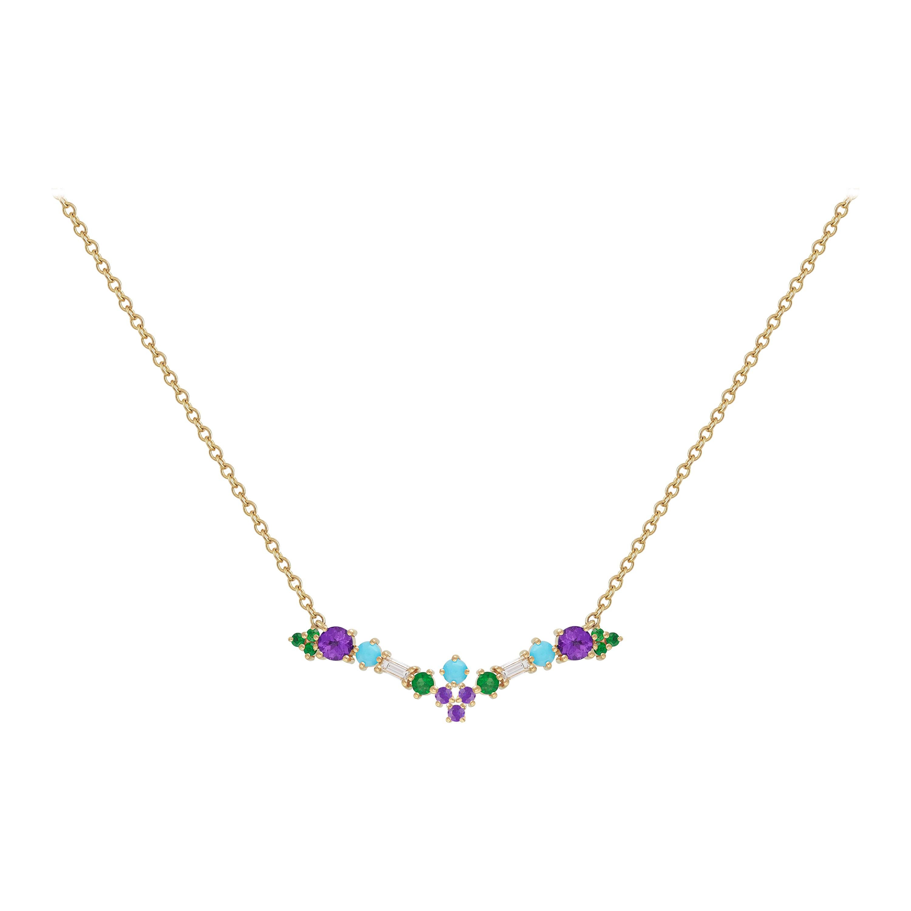 Colorful Necklace in 18k Gold with Pink Sapphires, Emeralds, Turquoise ...