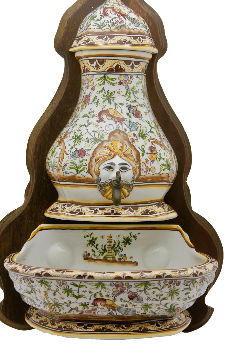 Colorful Portuguese Cistern/Humidifier with 17th Century Flowers and ...