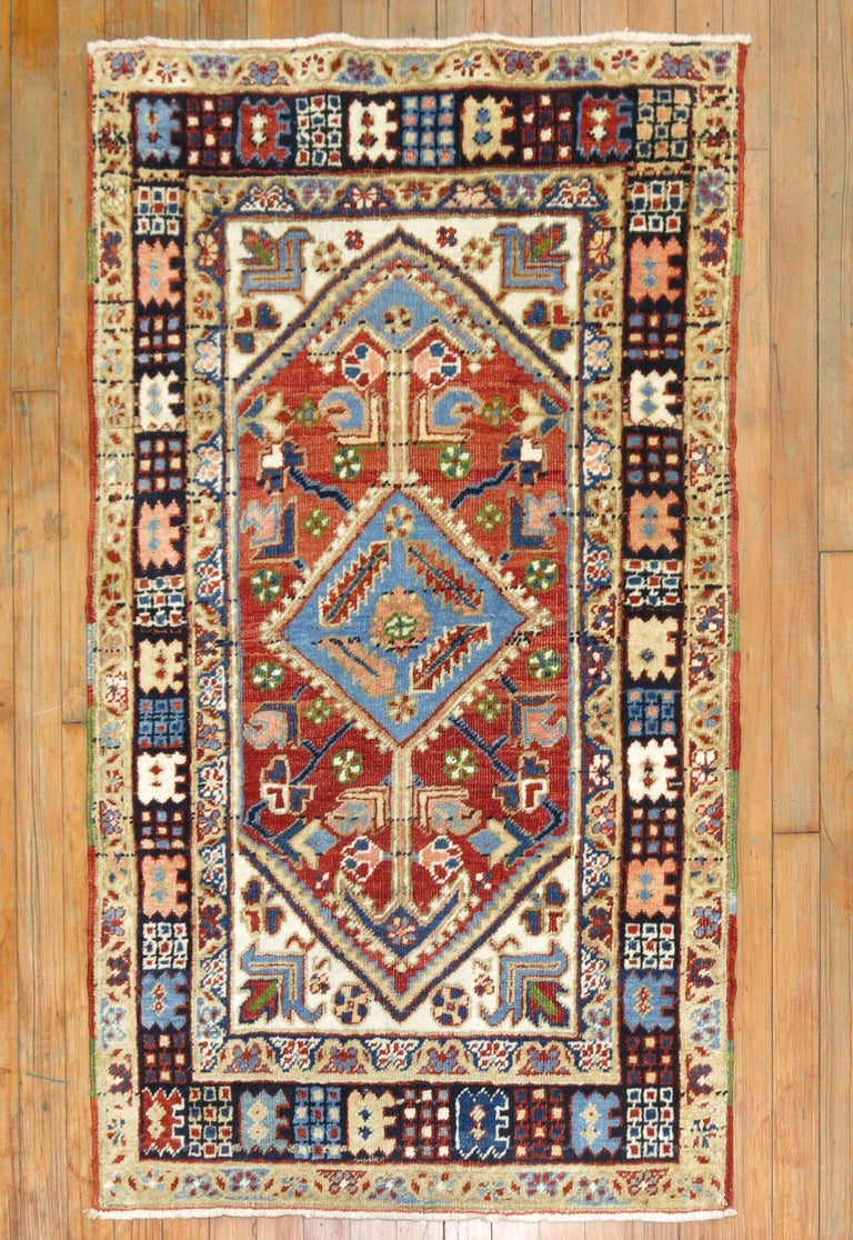 Colorful Scatter Size Antique Persian Heriz Rug For Sale at 1stDibs