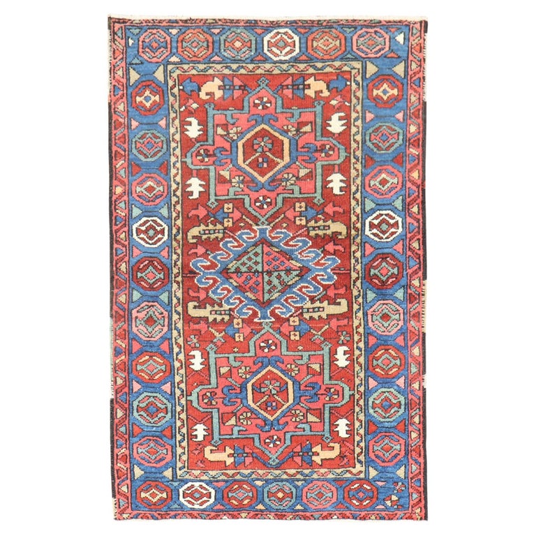 Colorful Small Size Antique Persian Heriz Rug For Sale at 1stDibs