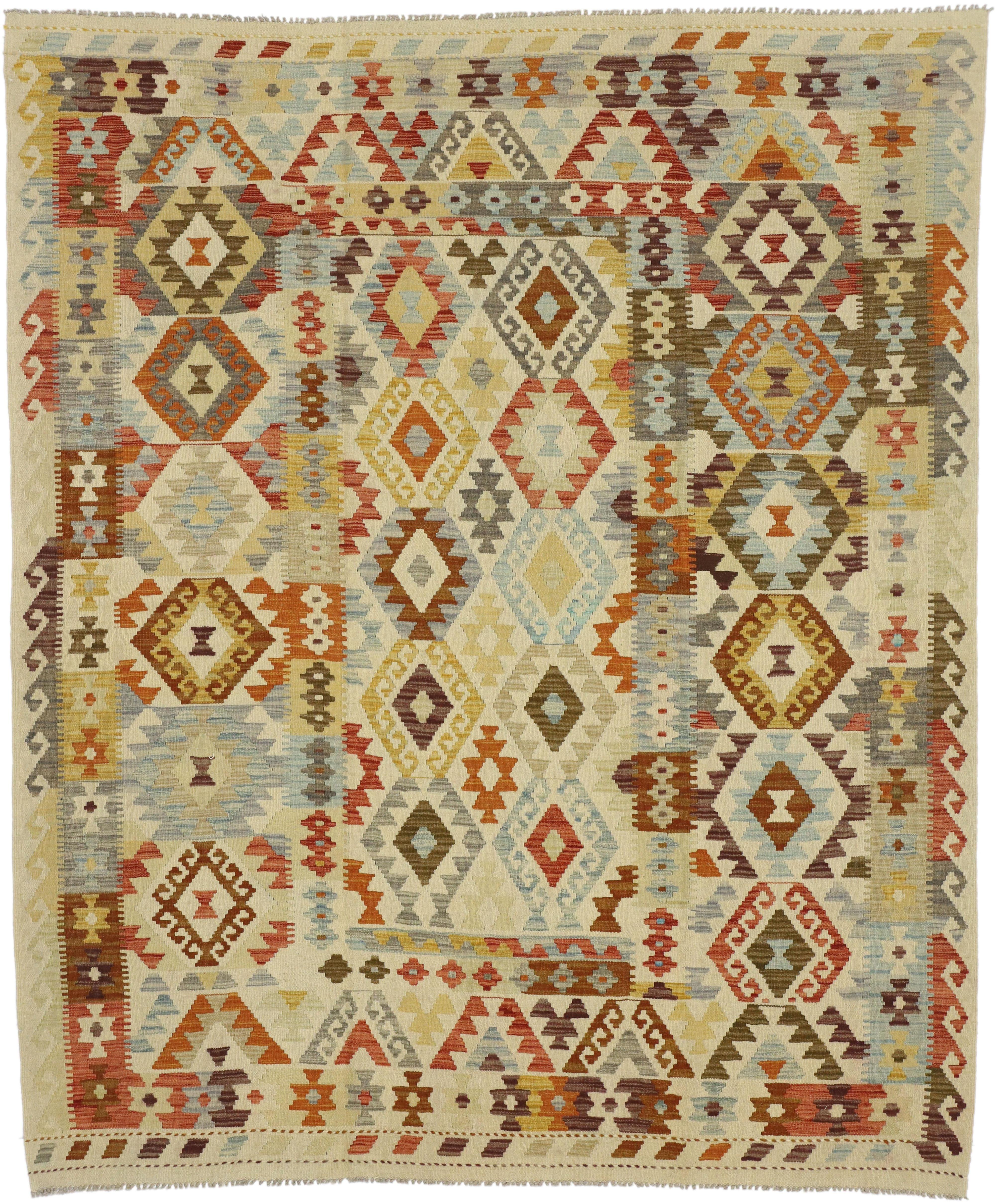 Southwestern Bohemian Vintage Afghani Shirvan Kilim Rug, Flat-Weave ...