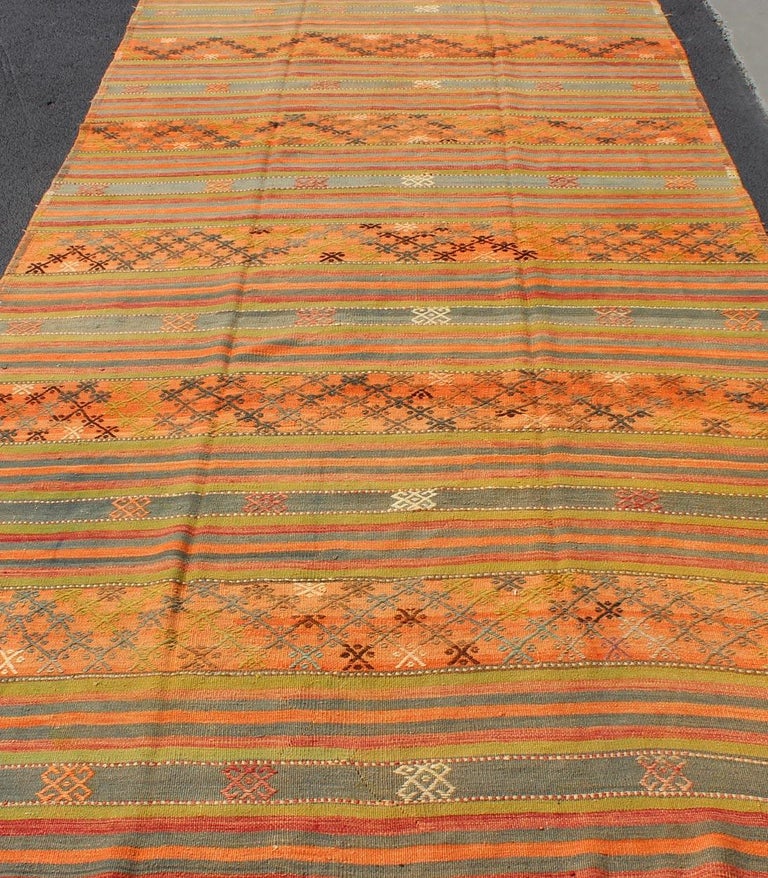 Colorful Vintage Embroidered Kilim with Stripe's and Geometric Prints ...