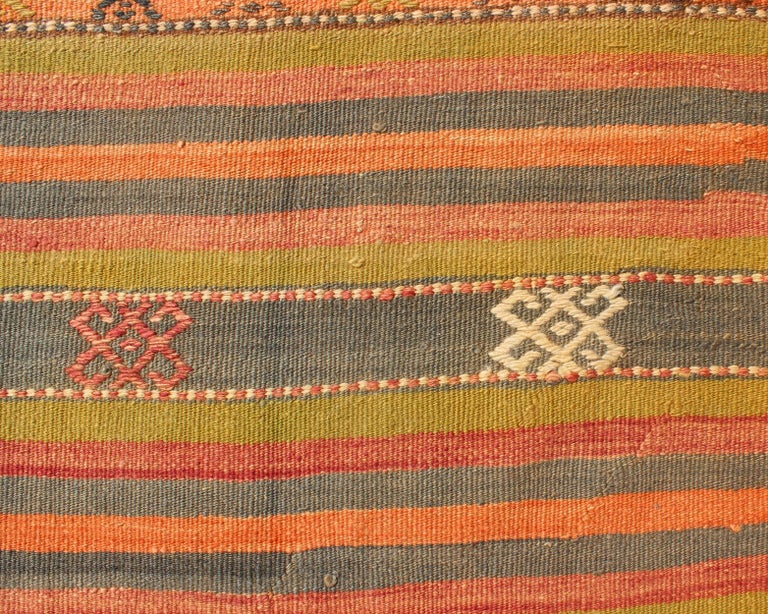 Colorful Vintage Embroidered Kilim with Stripe's and Geometric Prints ...