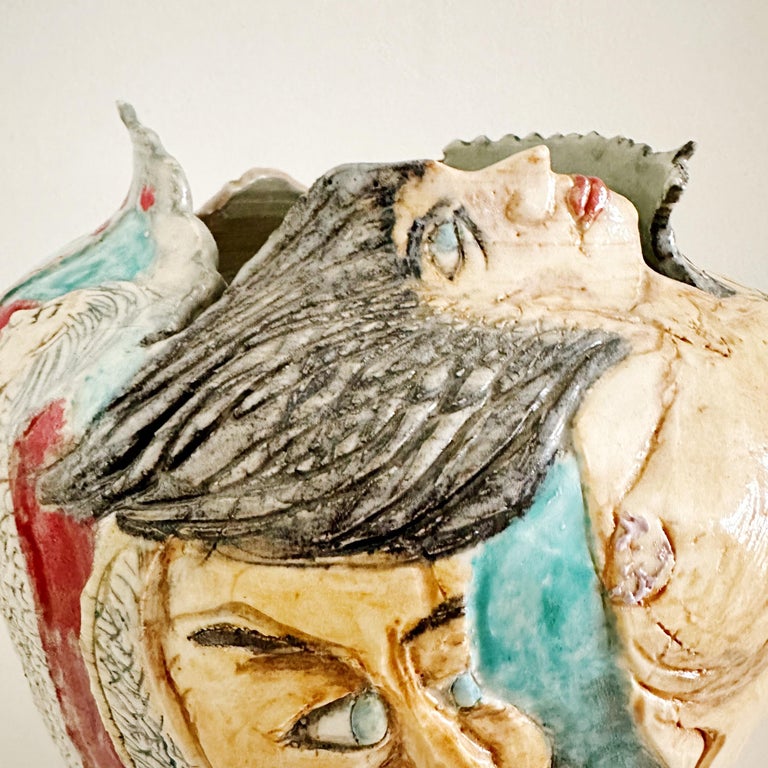 Colorful Vintage Figural Studio Pottery Circa 1984 For Sale at 1stDibs