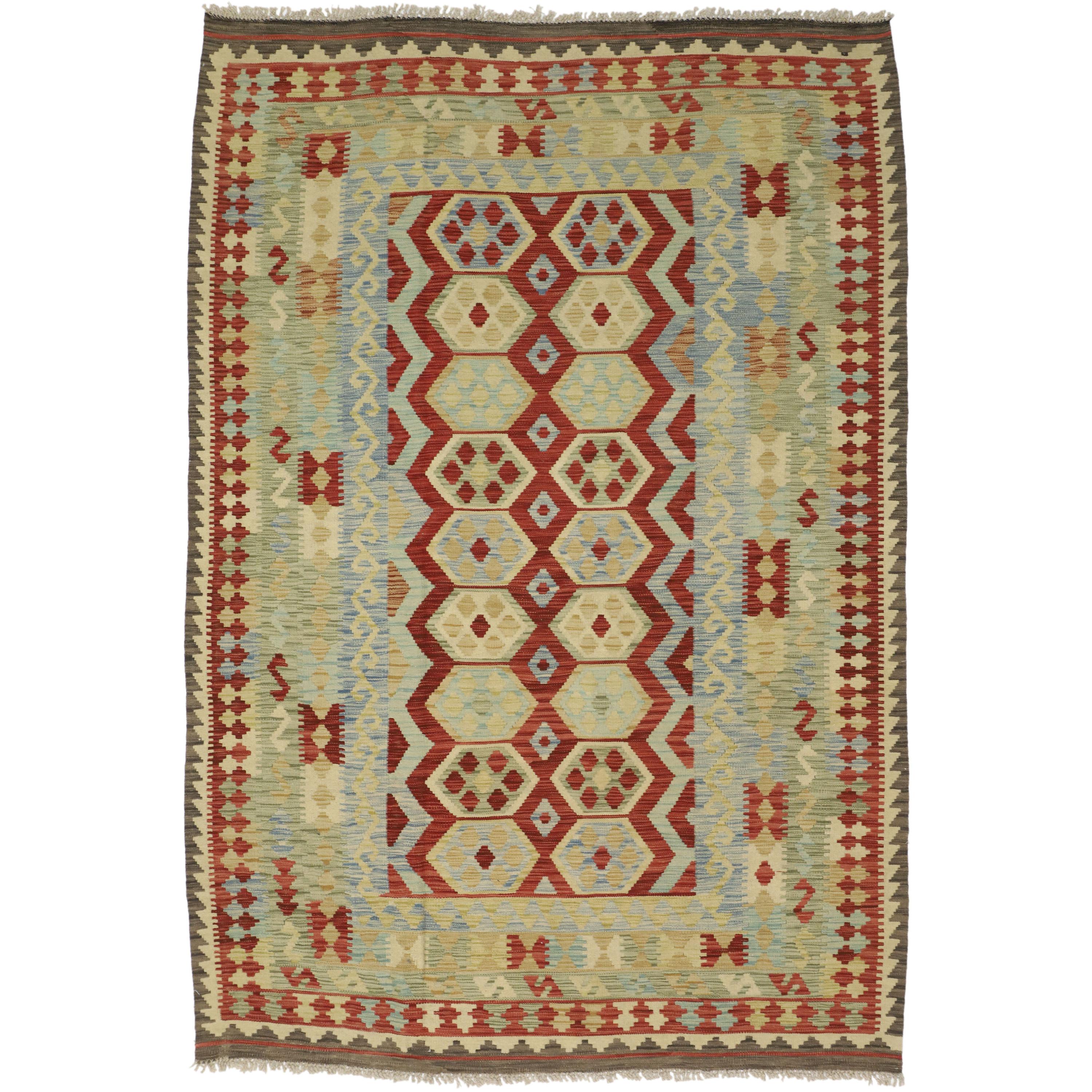 Vintage Berber Moroccan Kilim with Tribal Boho Chic Style, Red Flat ...