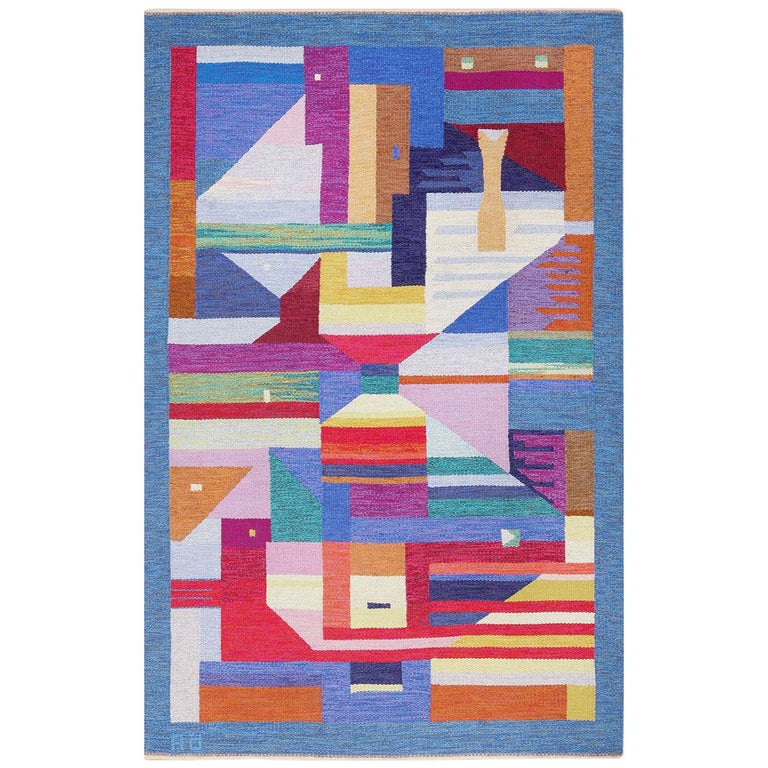 Colorful Vintage Scandinavian Kilim Rug by Agda Osterberg. Size: 5' 5 ...